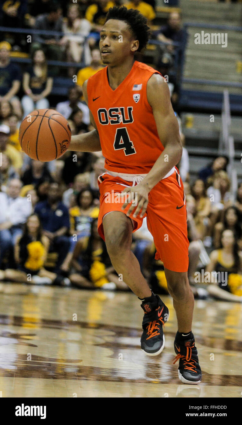 Berkeley USA CA. 13th Feb, 2016. OSU G # 4 Derrick Bruce game stats 11 ...