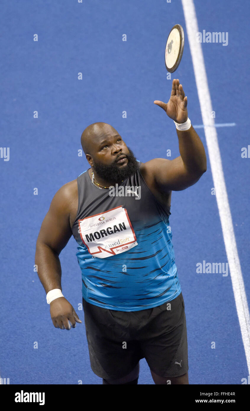 Berlin, Germany. 13th Feb, 2016. Discus thrower Jason Morgan of Jamaica ...