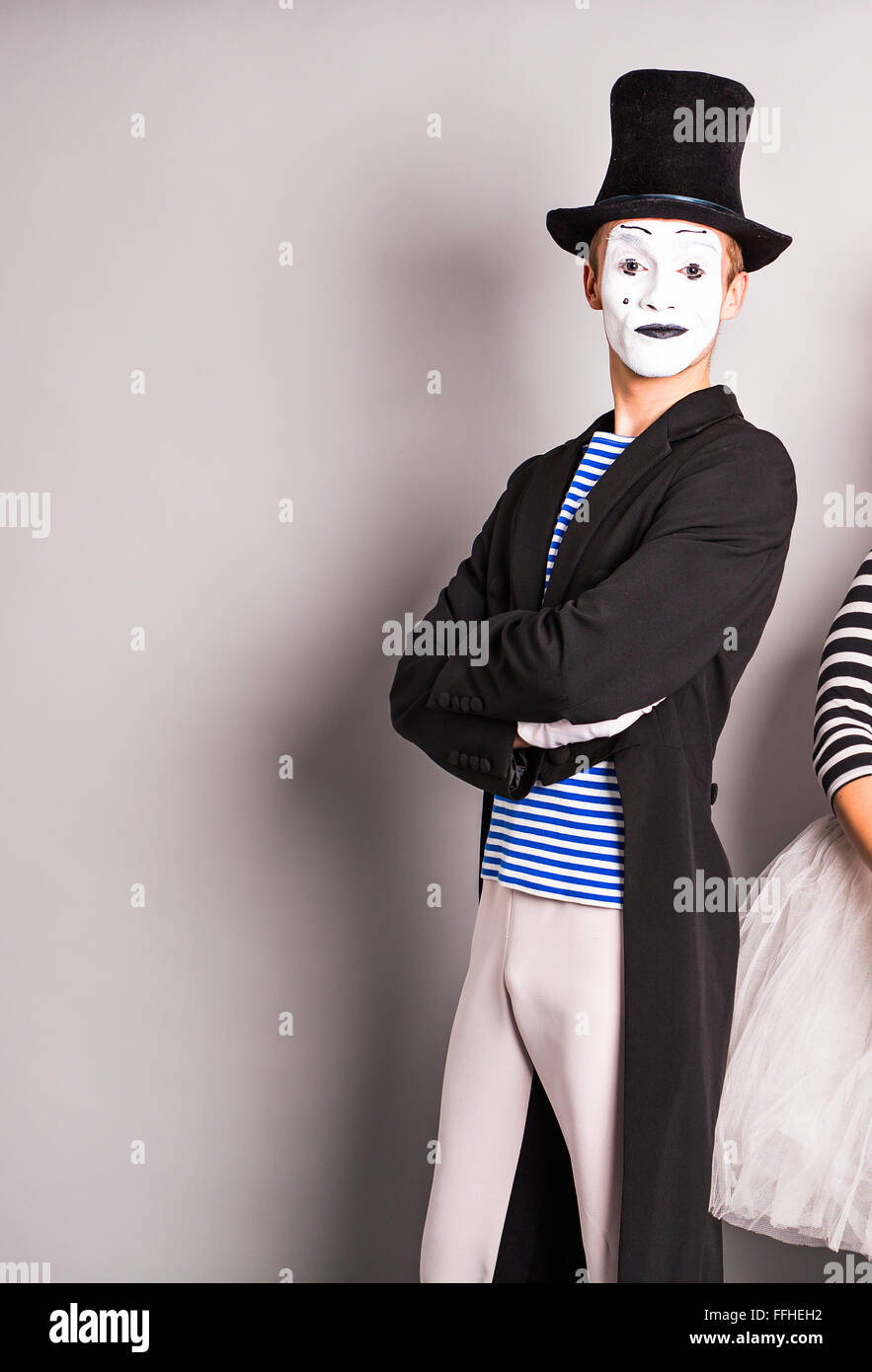 Elegant expressive male mime artist posing, april fools day Stock Photo ...