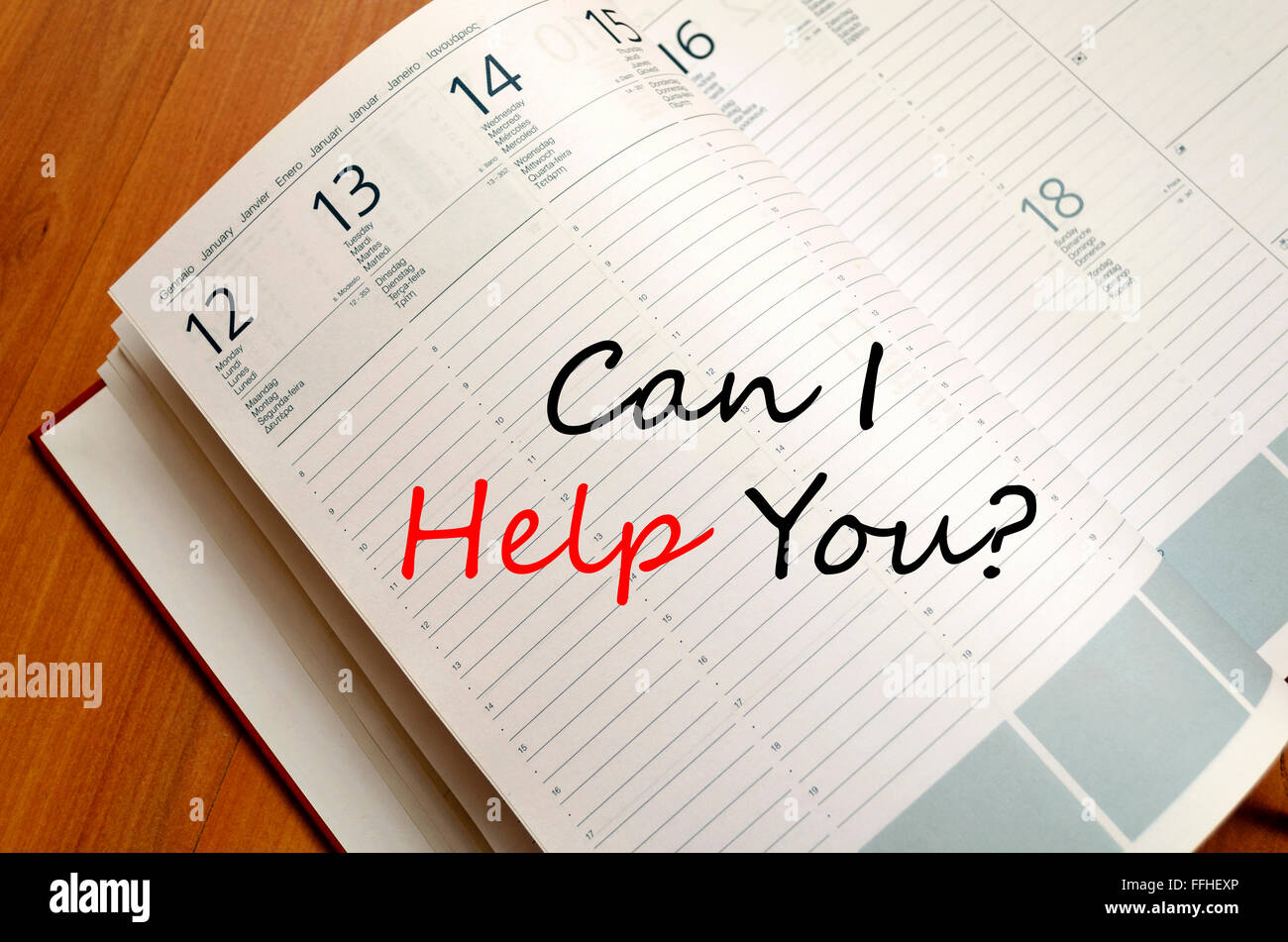 Can i help you text concept write on notebook Stock Photo - Alamy