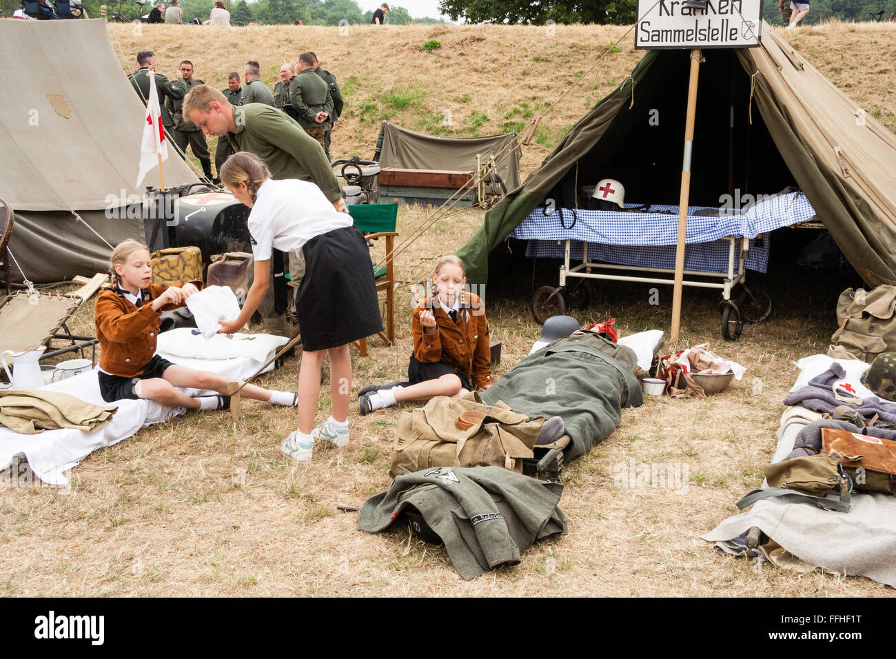 England, War and peace show. WW2 re-enactment. German field hospital ...