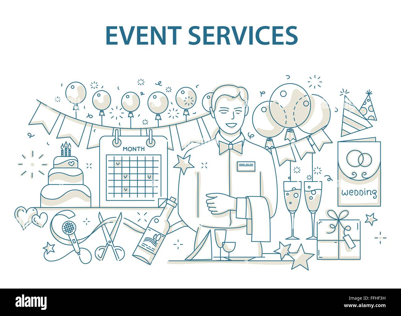 Doodle style design concept of special event and happy birthday party ...