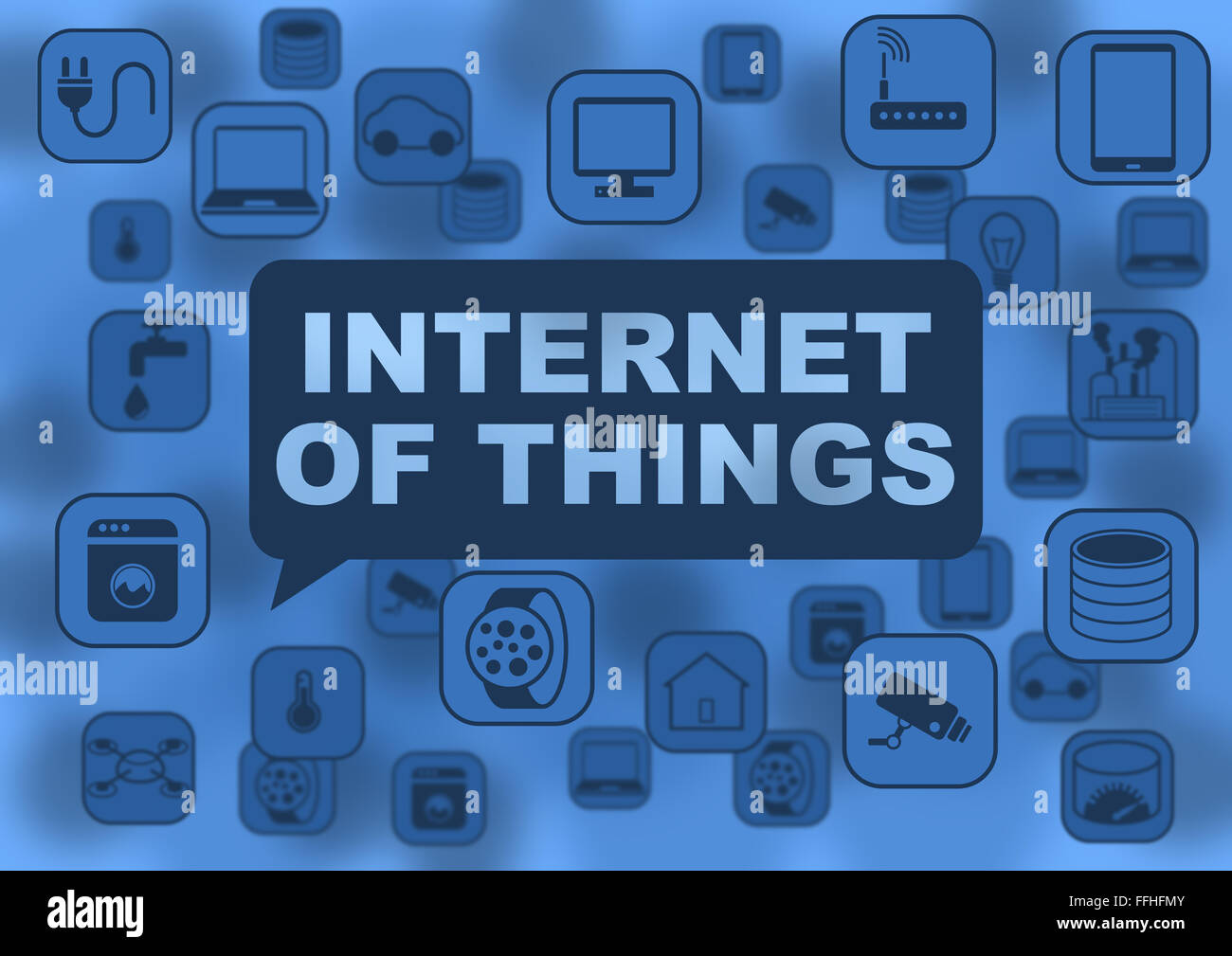 Internet of things illustration with various objects flying around like ...