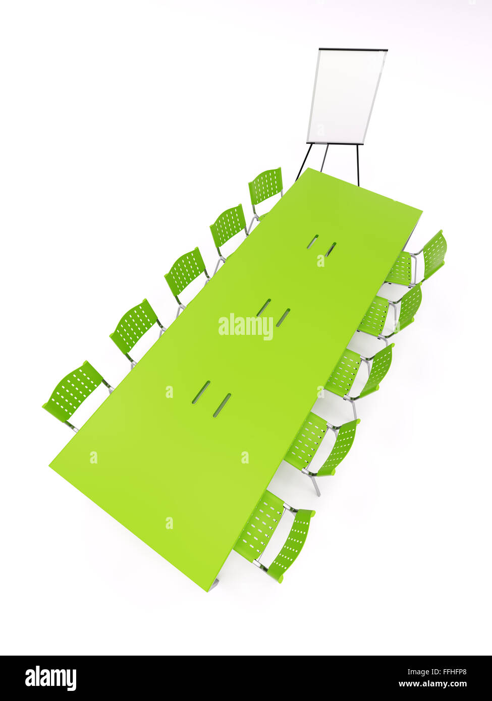 Empty conference table with flip chart isolated on white Stock Photo ...