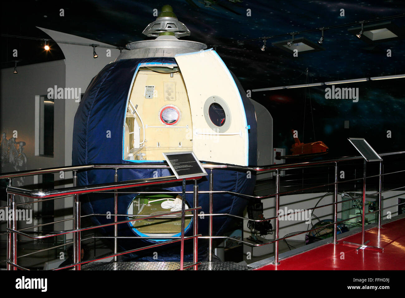A Soyuz spacecraft at the Memorial Museum of Cosmonautics in Moscow ...