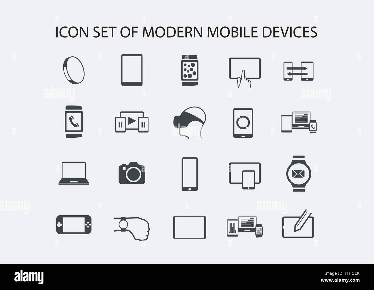 Vector icon set for modern mobile devices such as smartphone, tablet ...