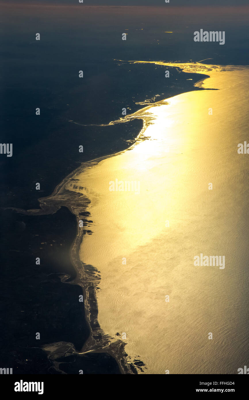 Aerial view, view from the plane from 30,000 feet high on the coast of ...