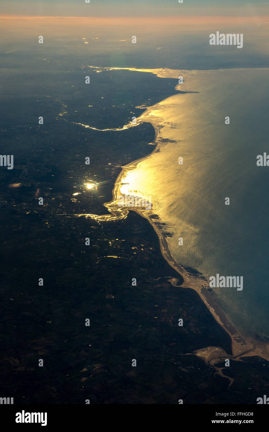 Aerial view, view from the plane from 30,000 feet high on the coast of ...
