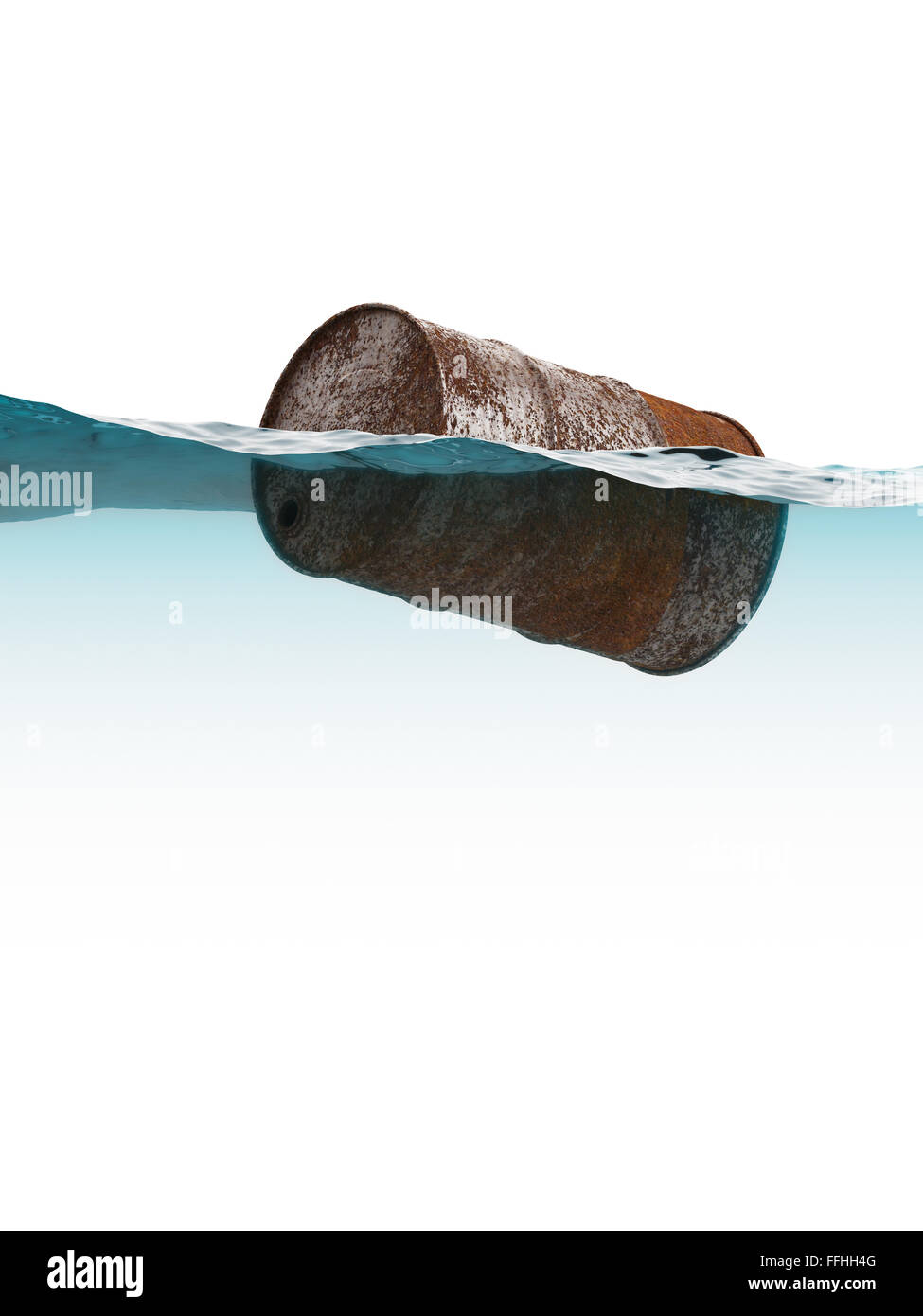 Old rusty barrel floating on the waves concept isolated on white Stock ...