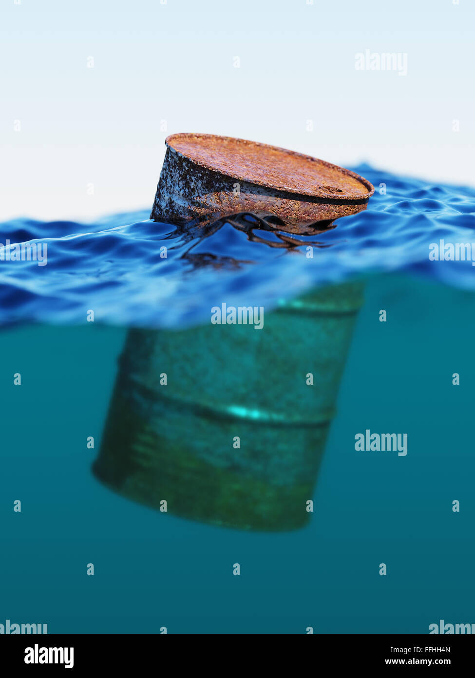 Old rusty barrel floating on the waves concept Stock Photo - Alamy