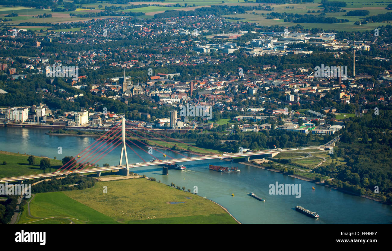 Aerial view new bridge over the Rhine at Wesel, the Rhine, Suspension ...