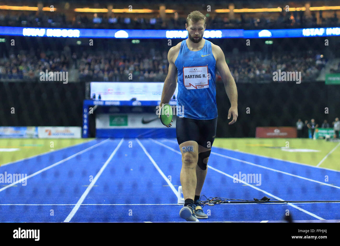 Berlin, Germany. 13th Feb, 2016. Victorious discus thrower Robert ...