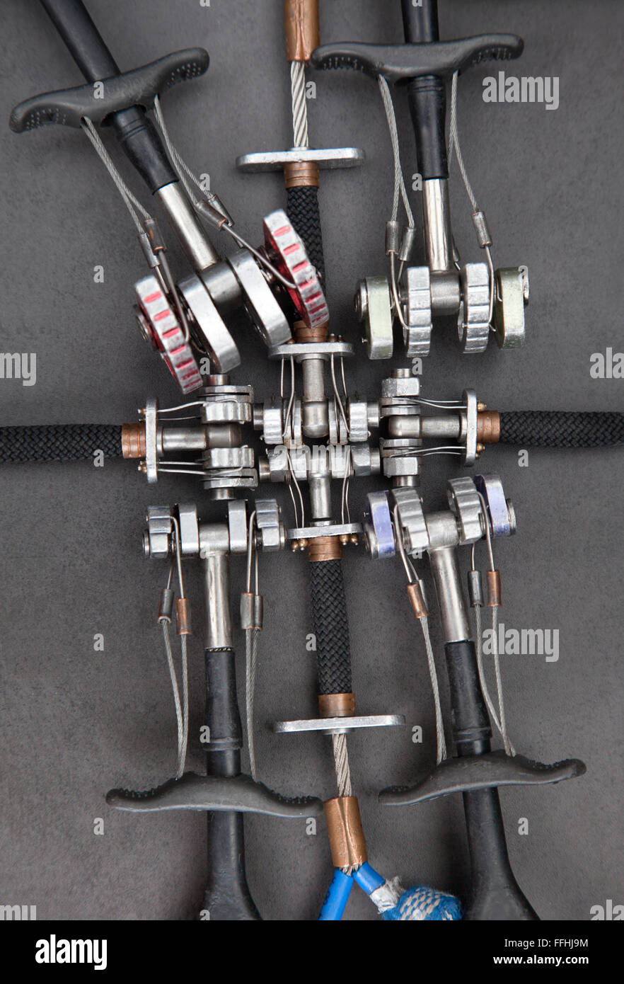 Set of climbing friends, also known asd spring-loaded camming devices ...