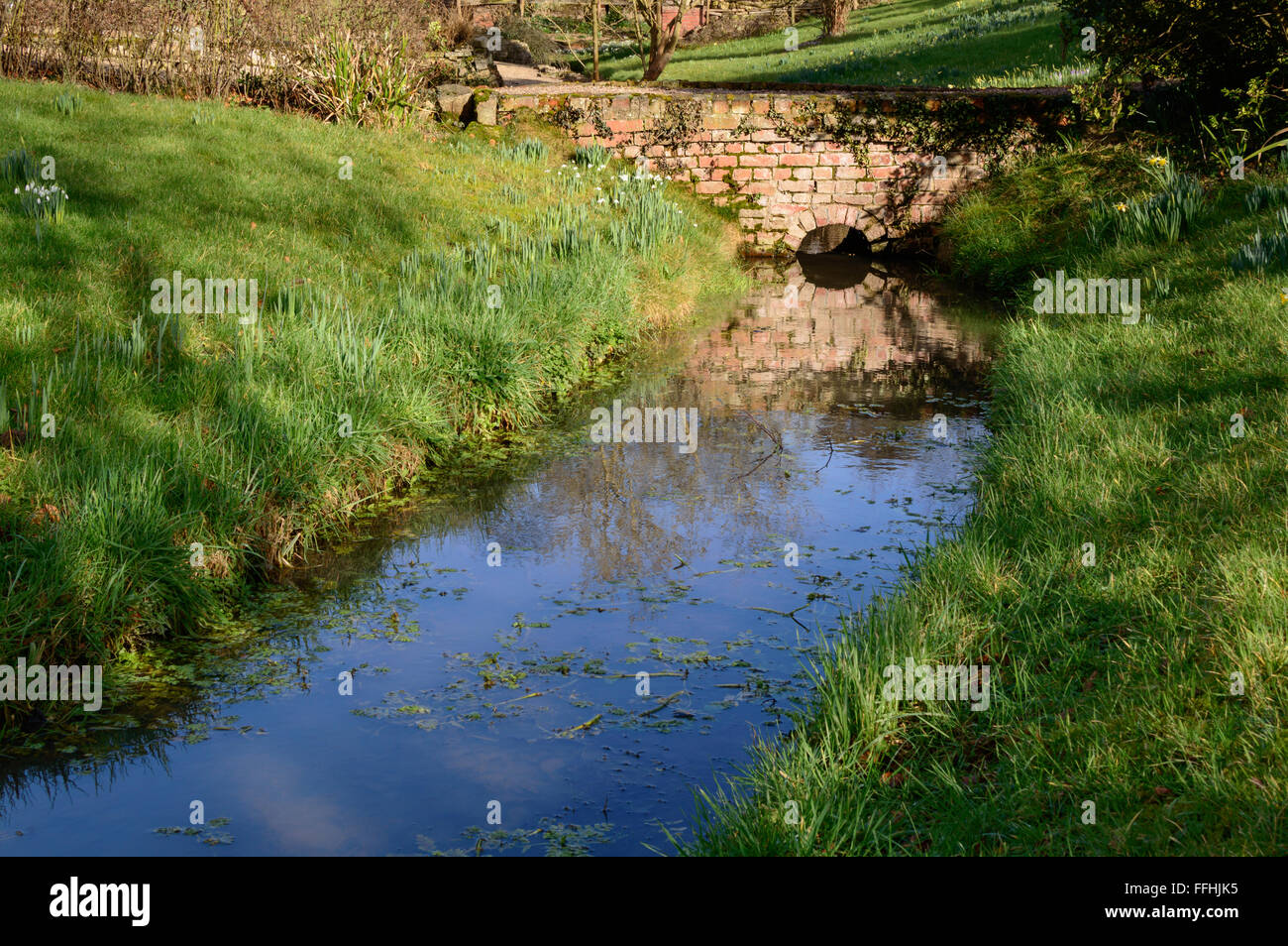 An attractive small bridge over a stream at Hodsock Priory. In Blyth ...
