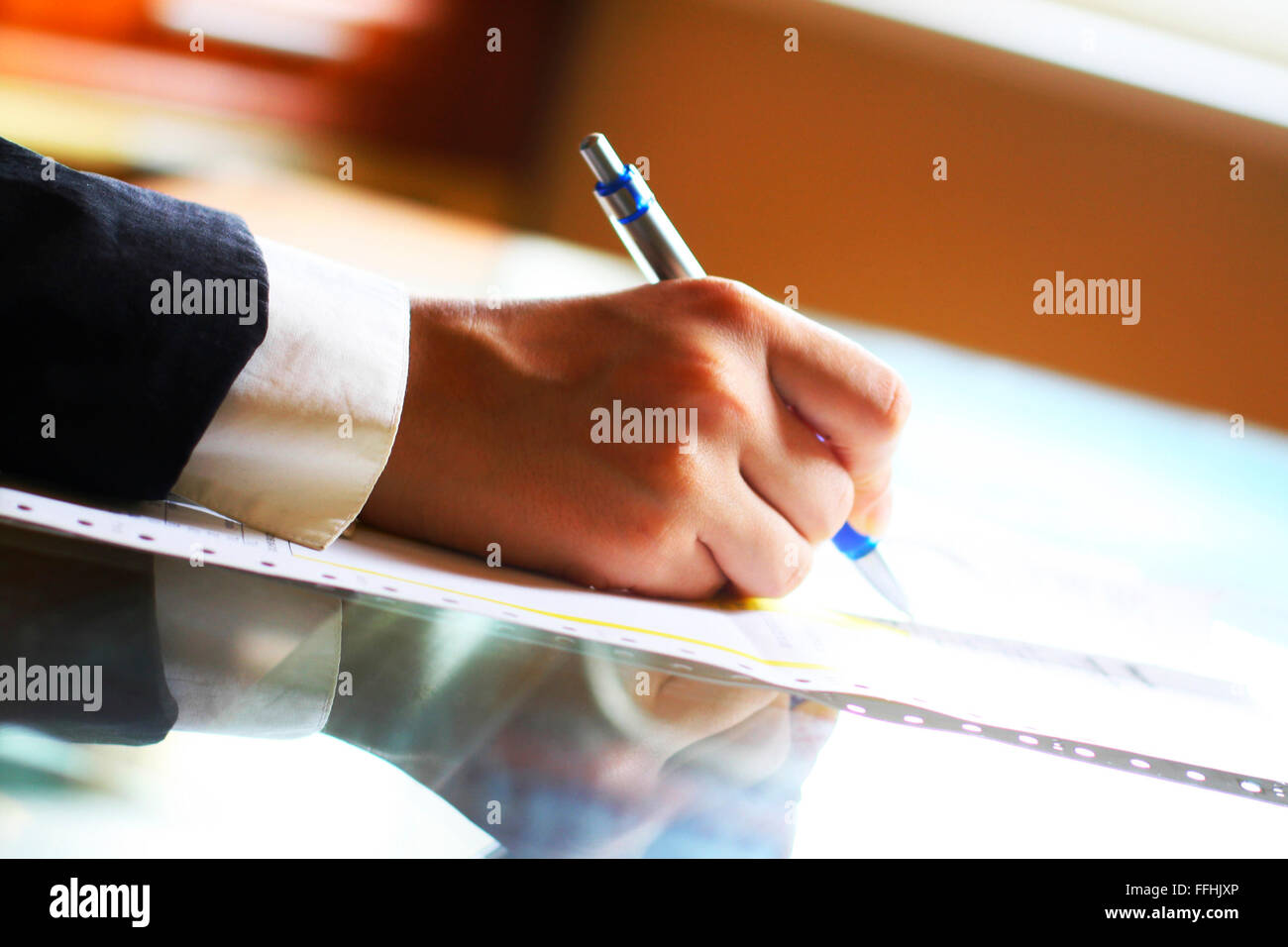 pen work hand work background Stock Photo - Alamy