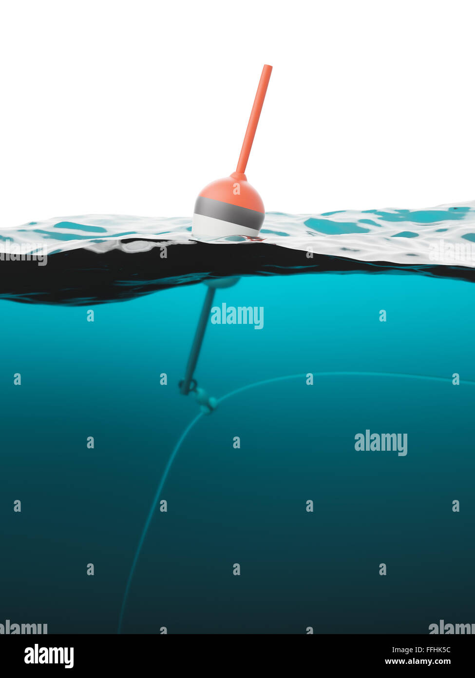 Bobber with fishing line under water closeup Stock Photo - Alamy