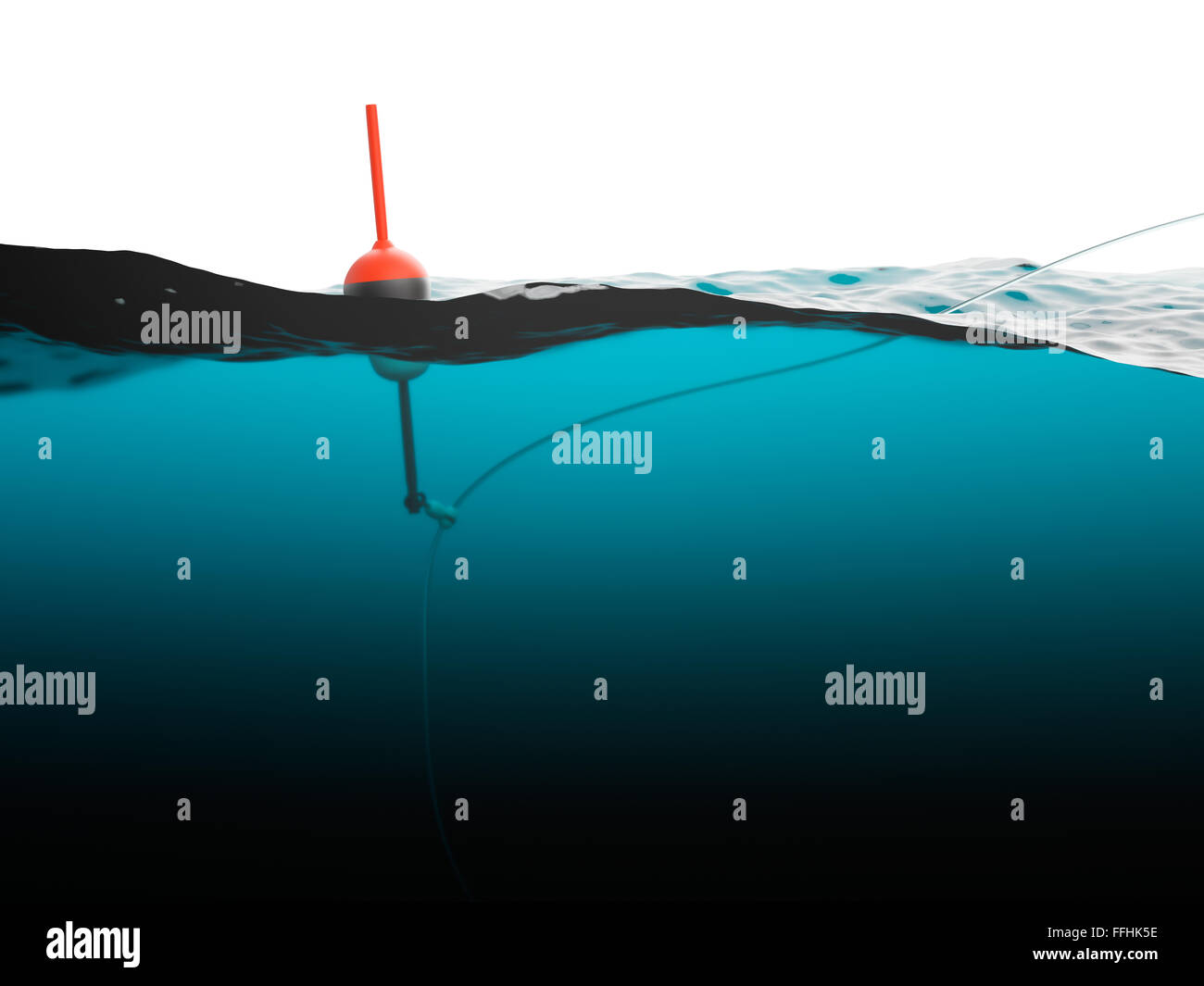 Bobber with fishing line under water closeup Stock Photo - Alamy