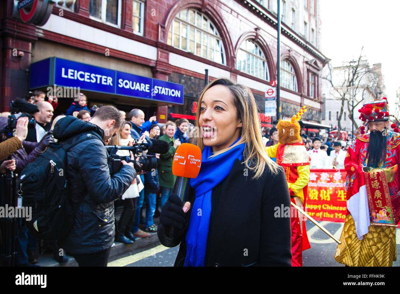 London, UK. 14th February 2016. A news reporter from the London Live ...