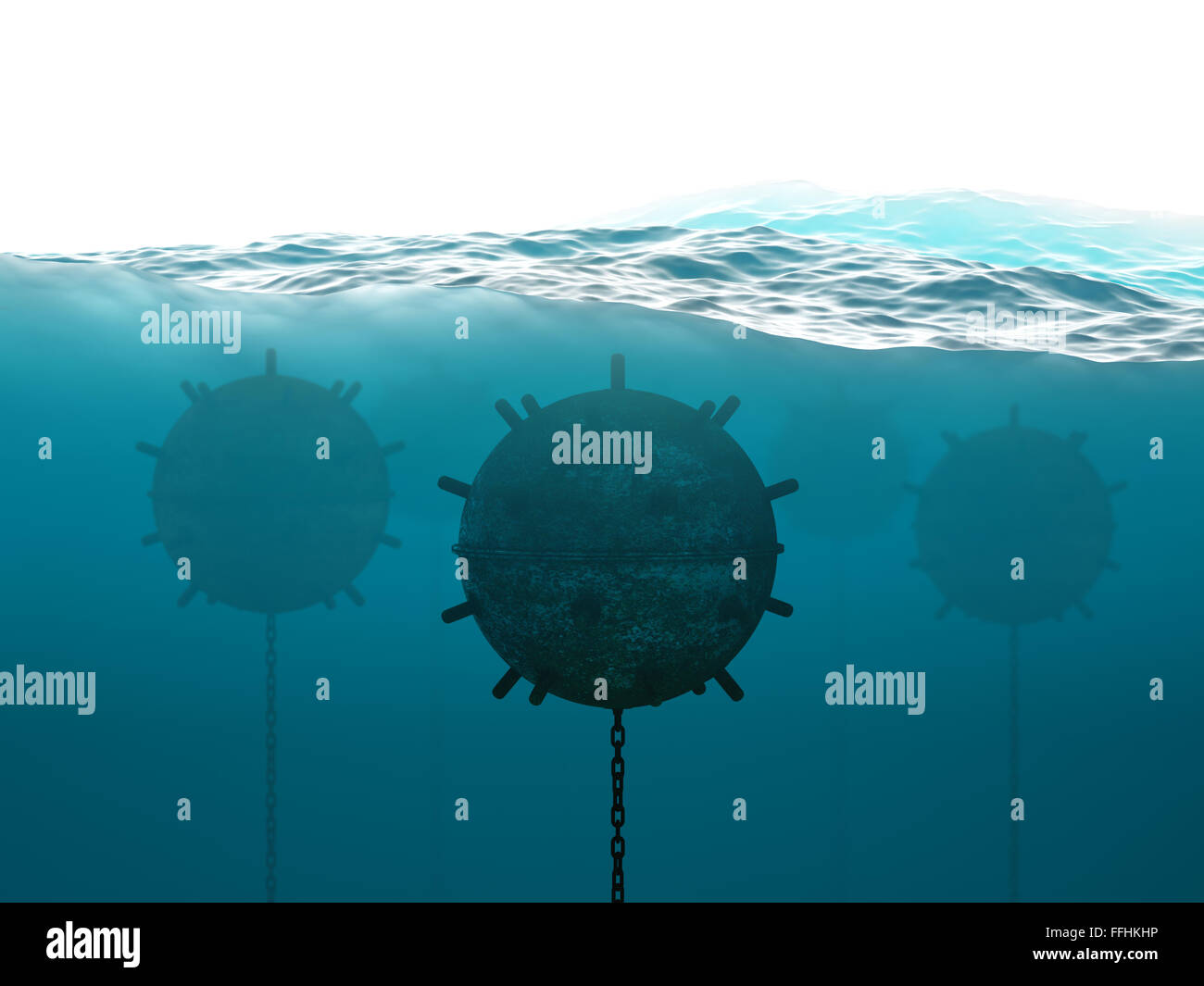 Old anchor contact mines under water Stock Photo - Alamy