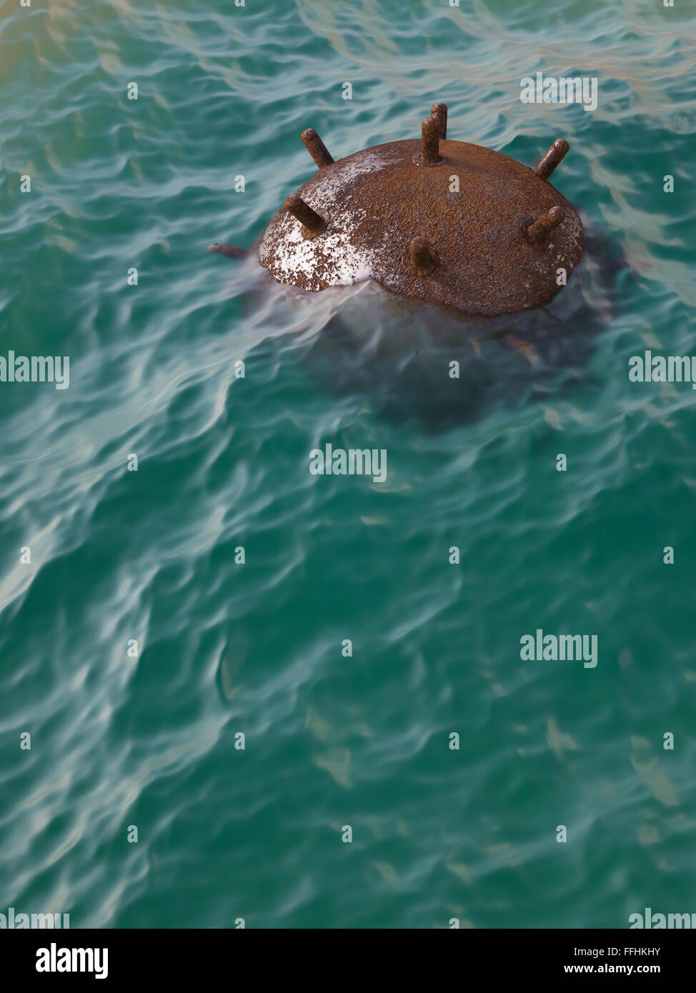 Old anchor contact mine in the sea close-up Stock Photo - Alamy