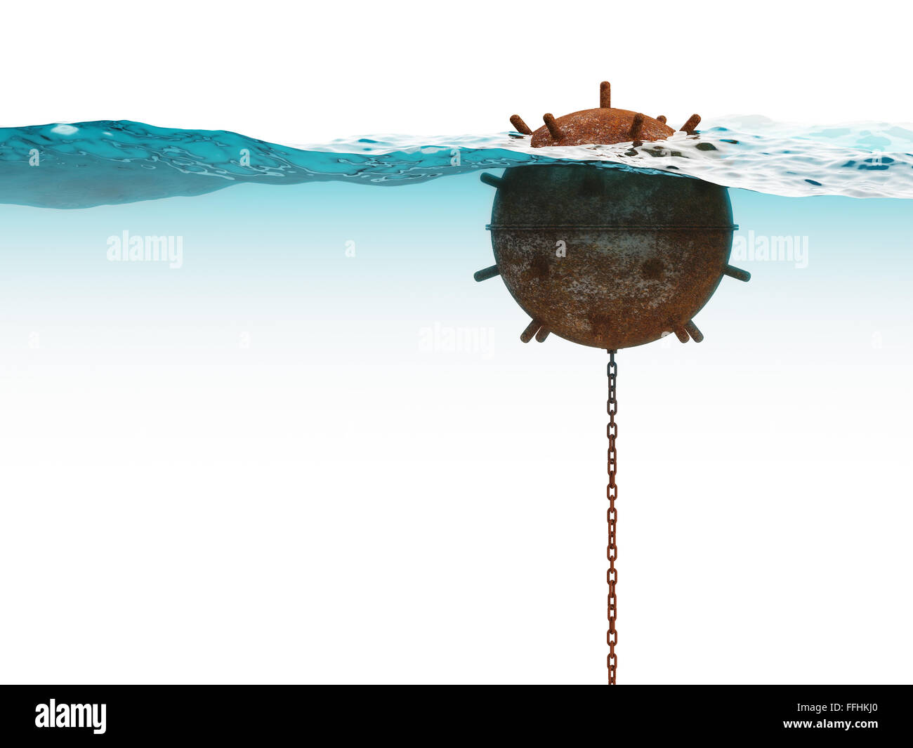 Old anchor contact mine concept isolated on white background Stock ...