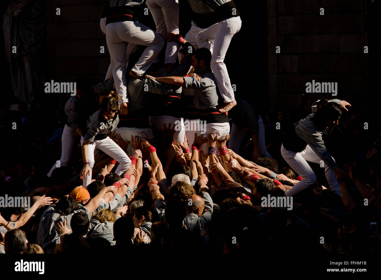 Human towers (castell in catalan) are built in Barcelona for the Santa ...
