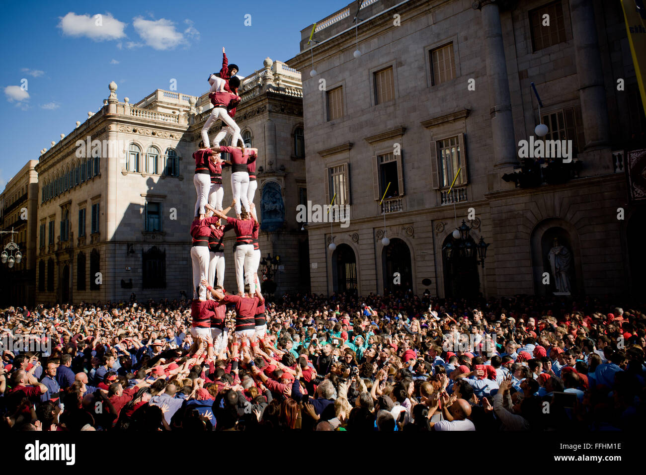 Human towers (castell in catalan) are built in Barcelona for the Santa ...