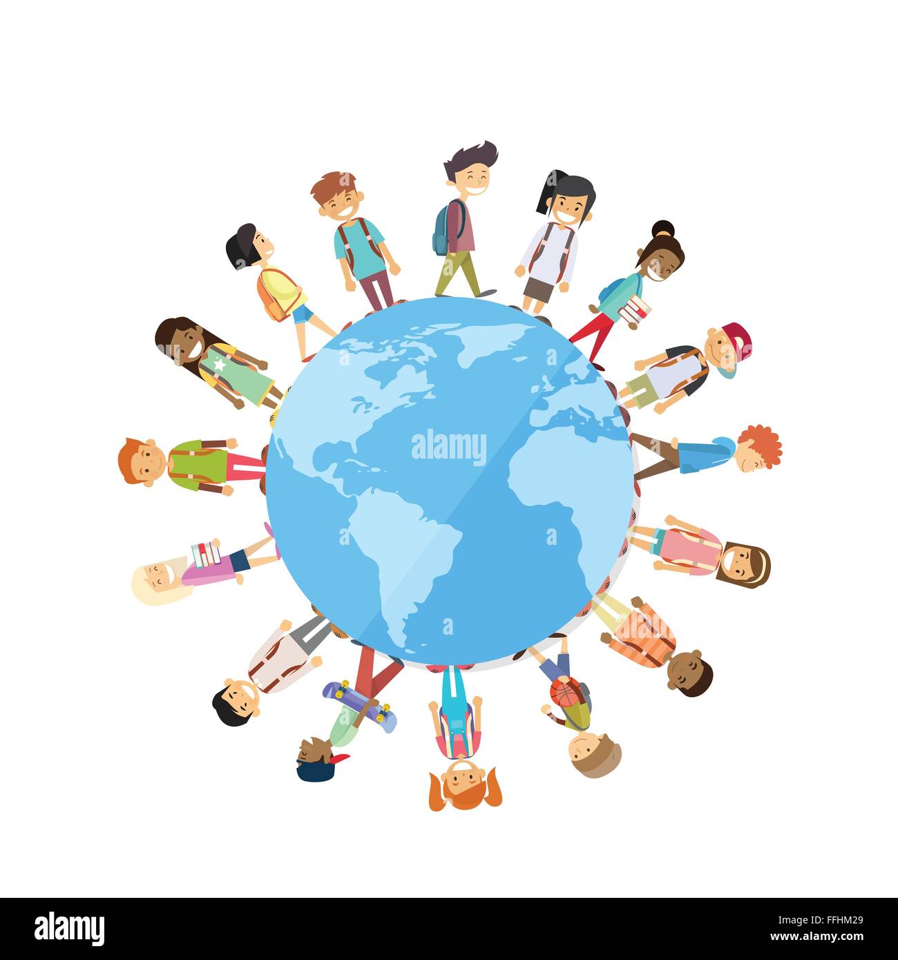 Children Group Standing Around Globe World Unity Stock Vector Image ...