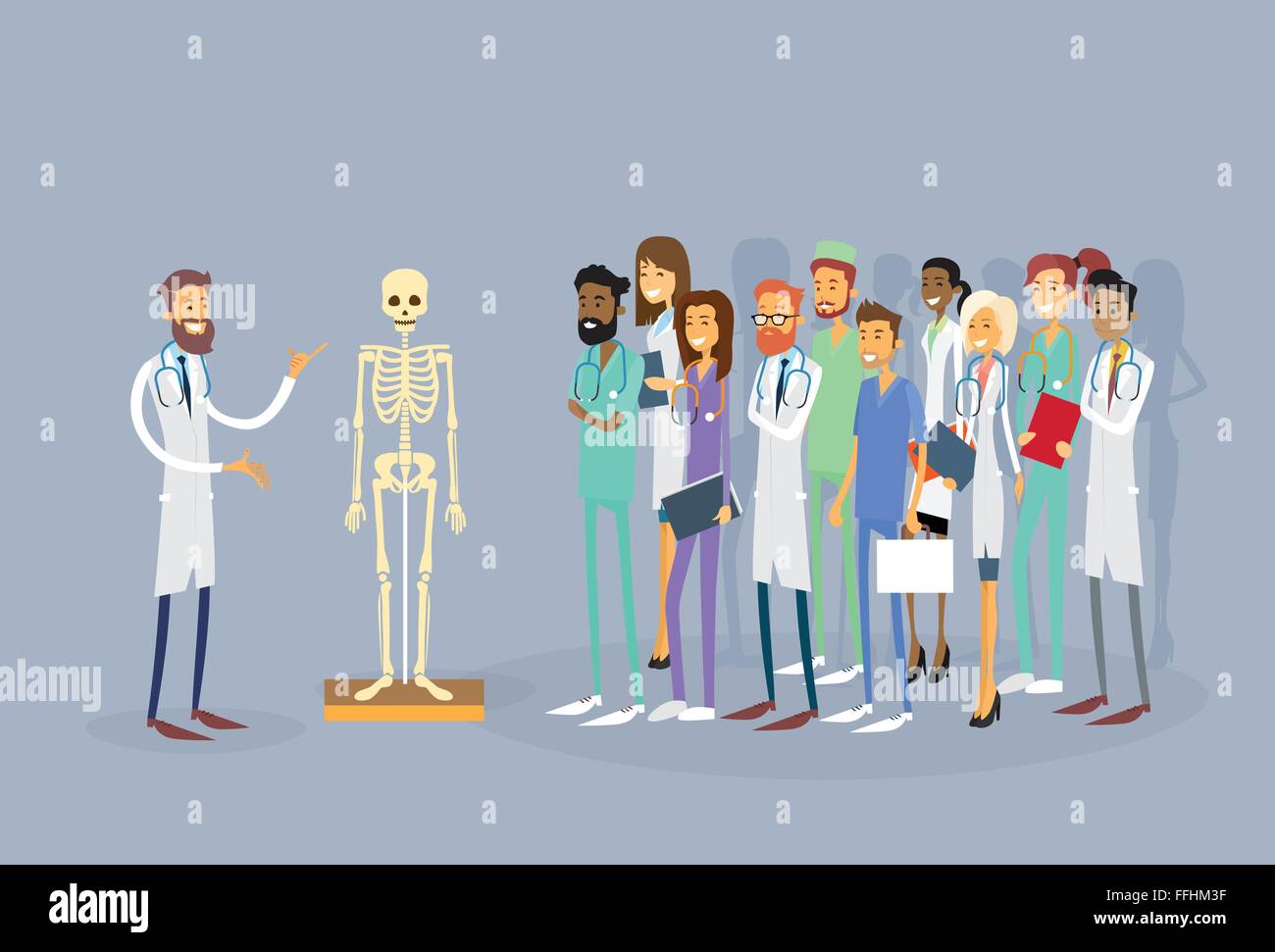 Medical Doctors Group People Intern Lecture Human Body Skeleton Study ...