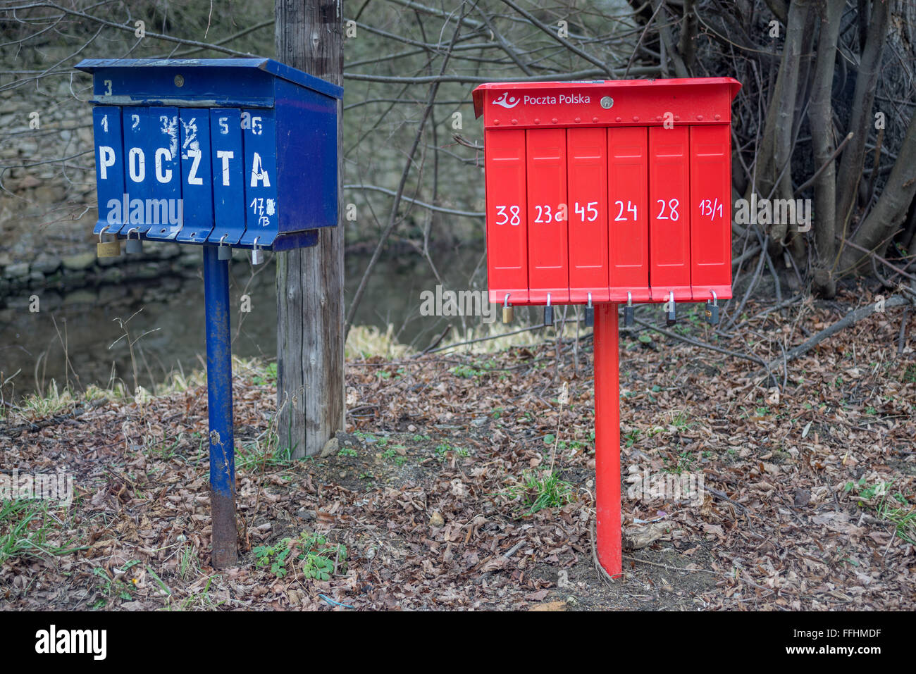 Blue and red mailbox Bagieniec Teichenau Lower Silesia von Zedlitz ...