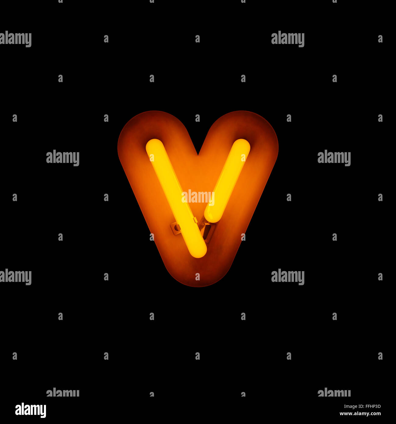 Neon Letter v lower case neon alphabet collection isolated on black ...