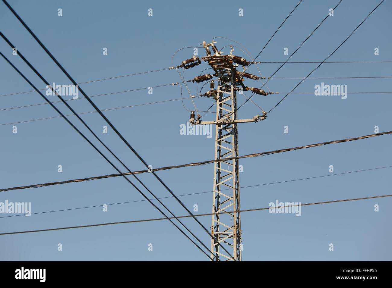 electric line columns Stock Photo - Alamy