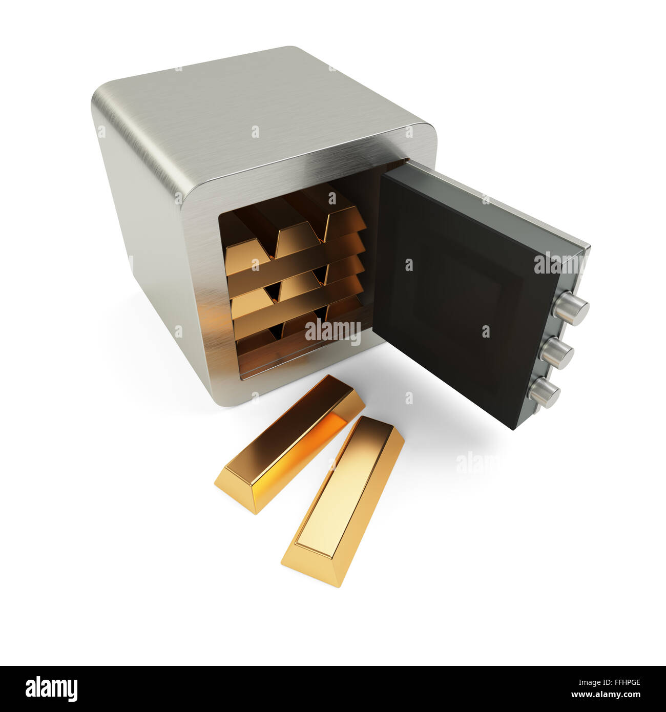 Open safe box with gold bars inside isolated on white Stock Photo - Alamy