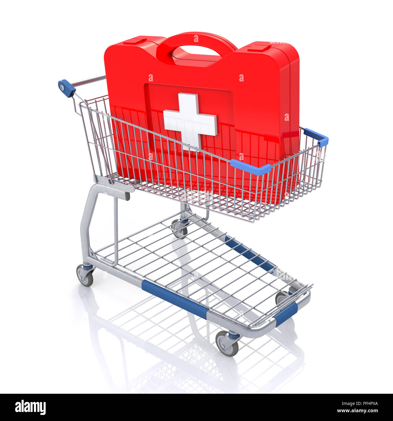Shopping Cart with First Aid Kit. Isolated on White Stock Photo - Alamy