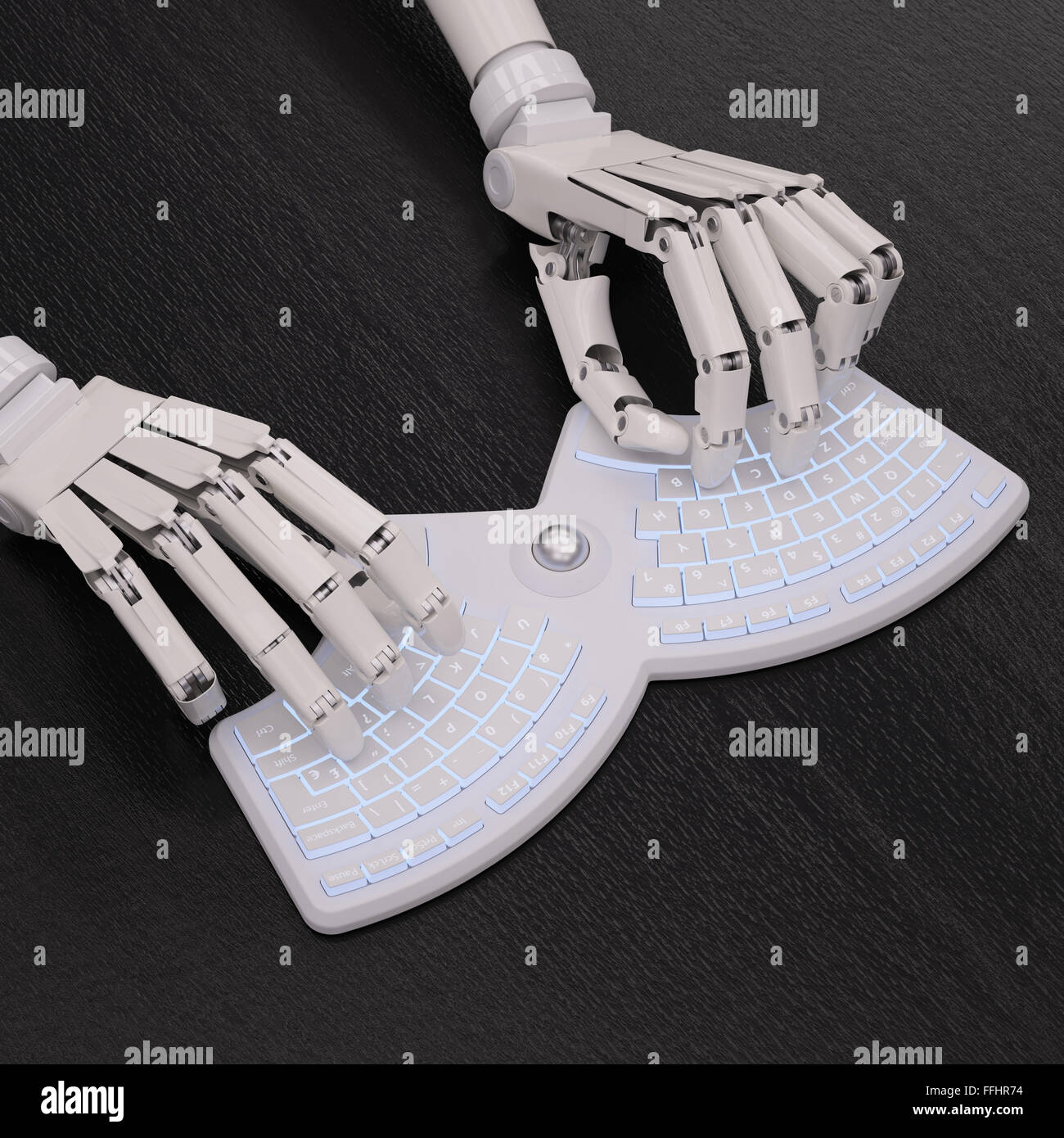 Robot typing on conceptual futuristic self-illuminated keyboard Stock ...