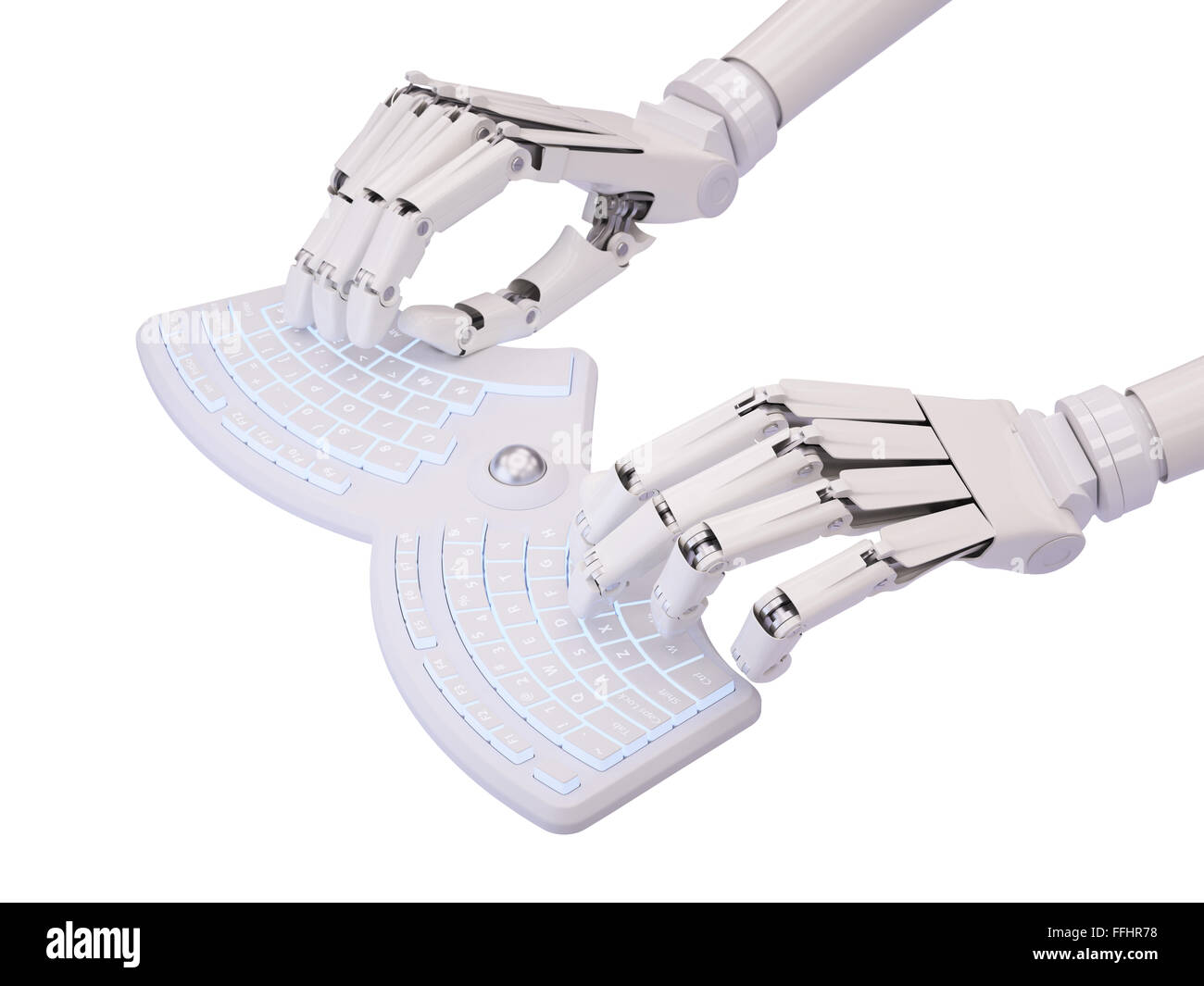 Robot typing on conceptual futuristic self-illuminated keyboard Stock ...