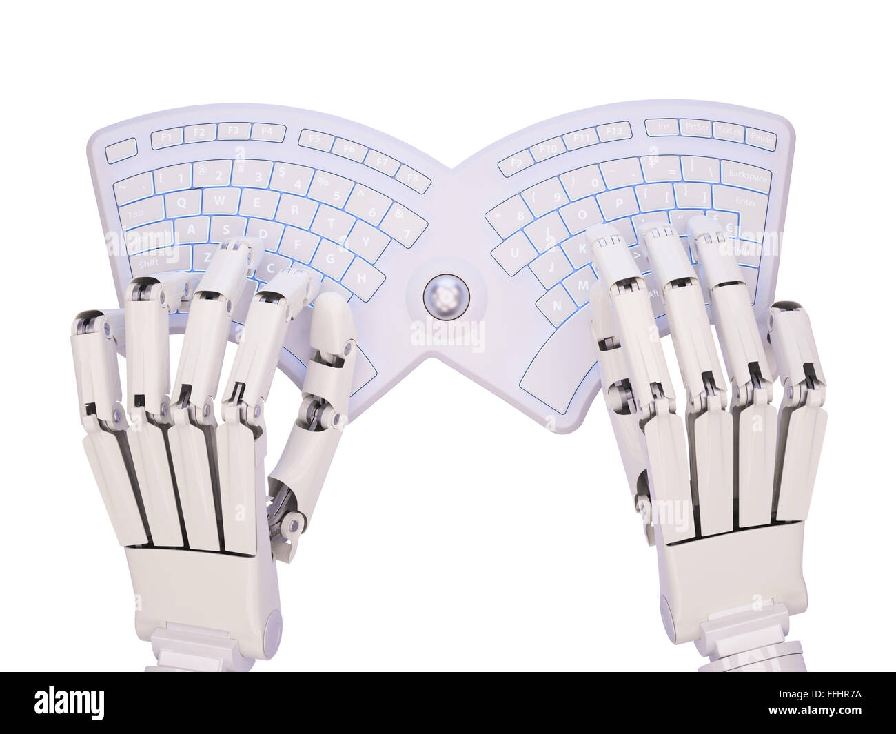 Robot typing on conceptual futuristic self-illuminated keyboard Stock ...