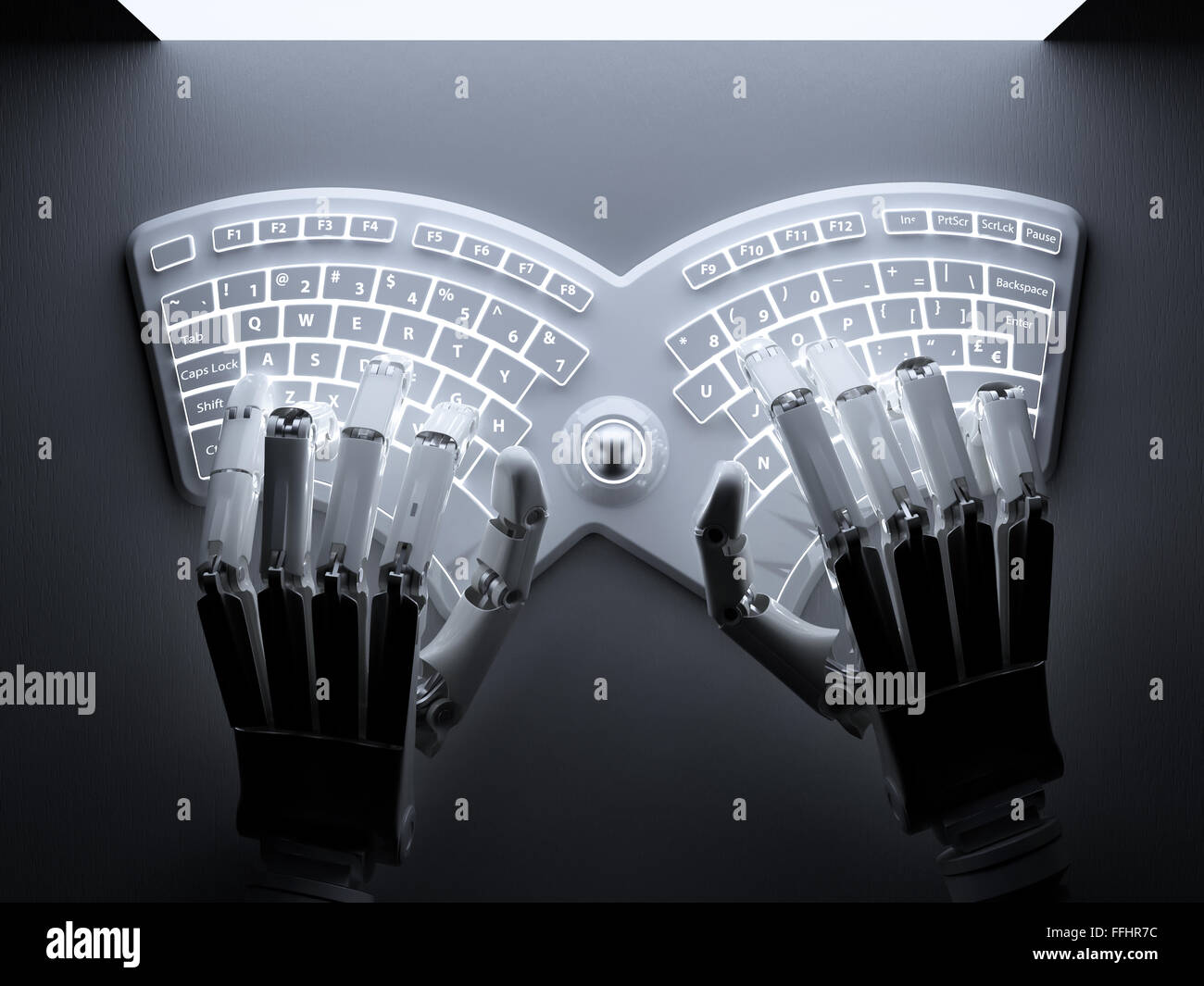 Robot typing on conceptual futuristic self-illuminated keyboard Stock ...