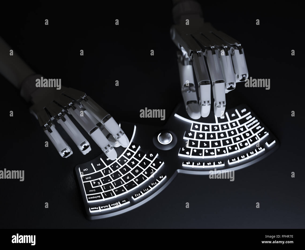 Robot typing on conceptual futuristic self-illuminated keyboard Stock ...