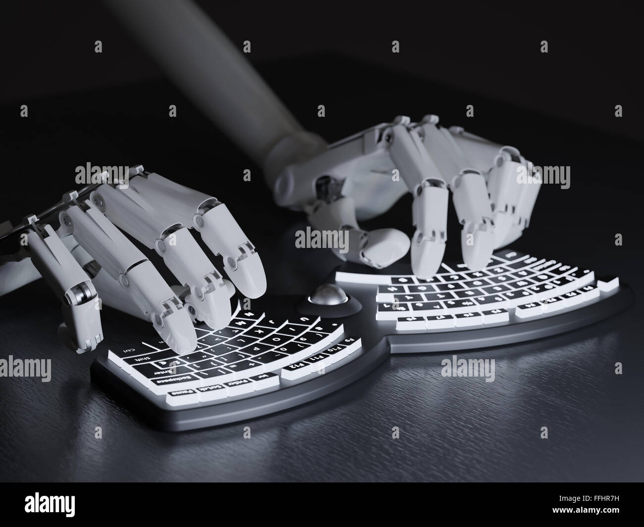 Robot typing on conceptual futuristic self-illuminated keyboard Stock ...