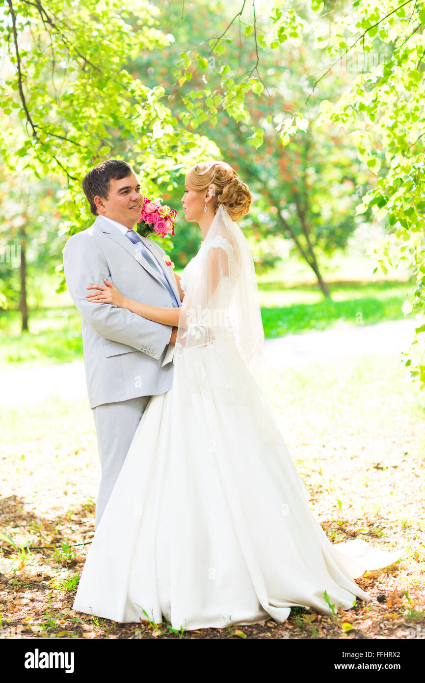Stylish beautiful happy bride and groom, wedding celebrations Stock ...