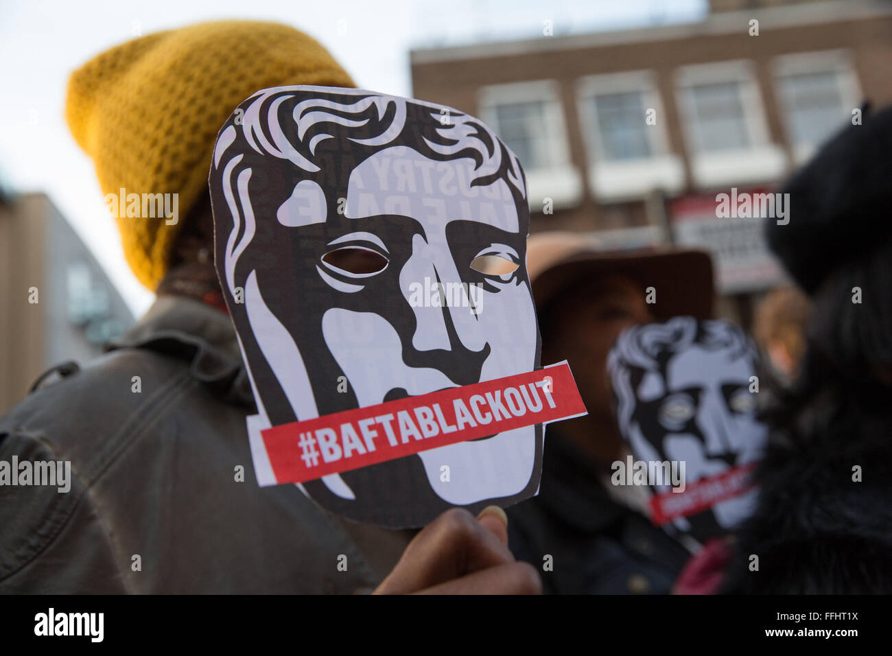 London, UK. 14th Feb, 2016. Black performers hold a ‘Bafta Blackout ...