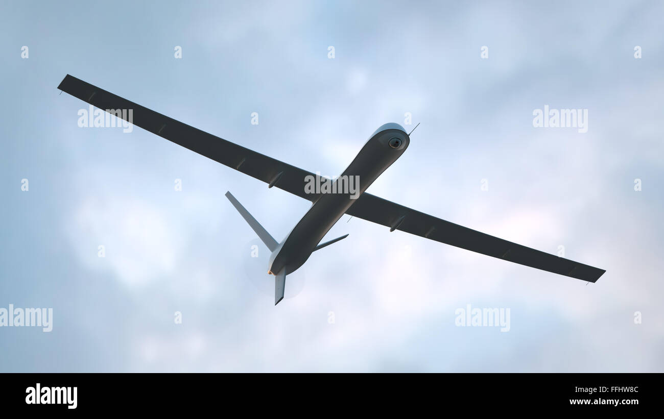 Black unmanned aerial vehicle (UAV) in the sky Stock Photo - Alamy