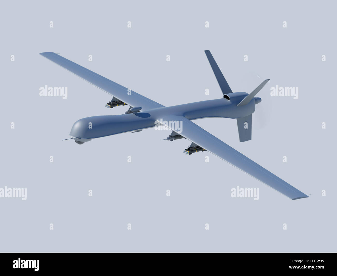 Military unmanned aerial vehicle (UAV) with missiles in the sky Stock ...