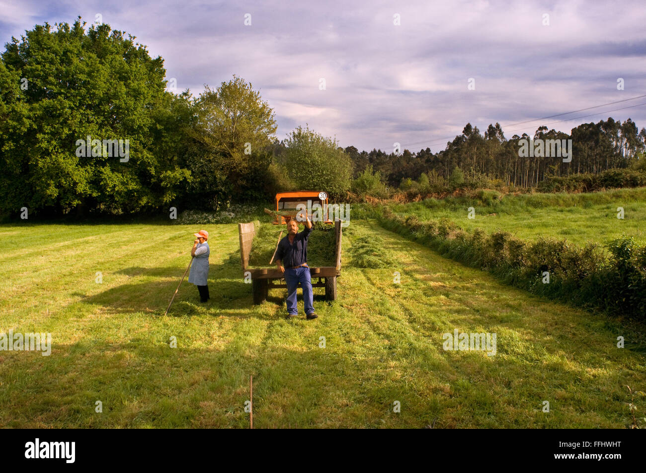 Way of St. James, Jacobean Route. Some farmers greet the pilgrims ...