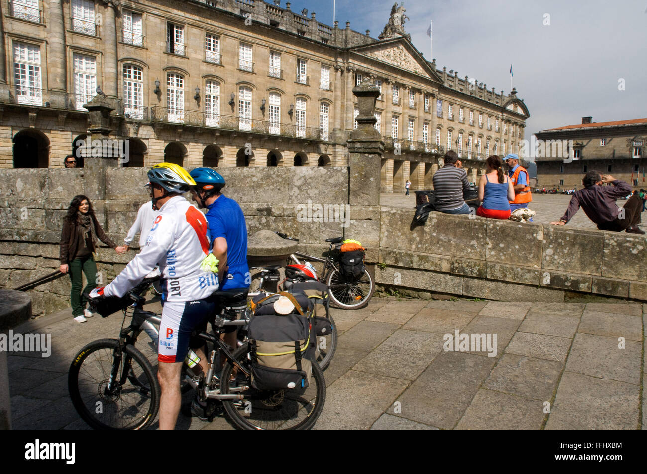 Way of St. James, Jacobean Route. Cyclists in the Obradoiro Square ...