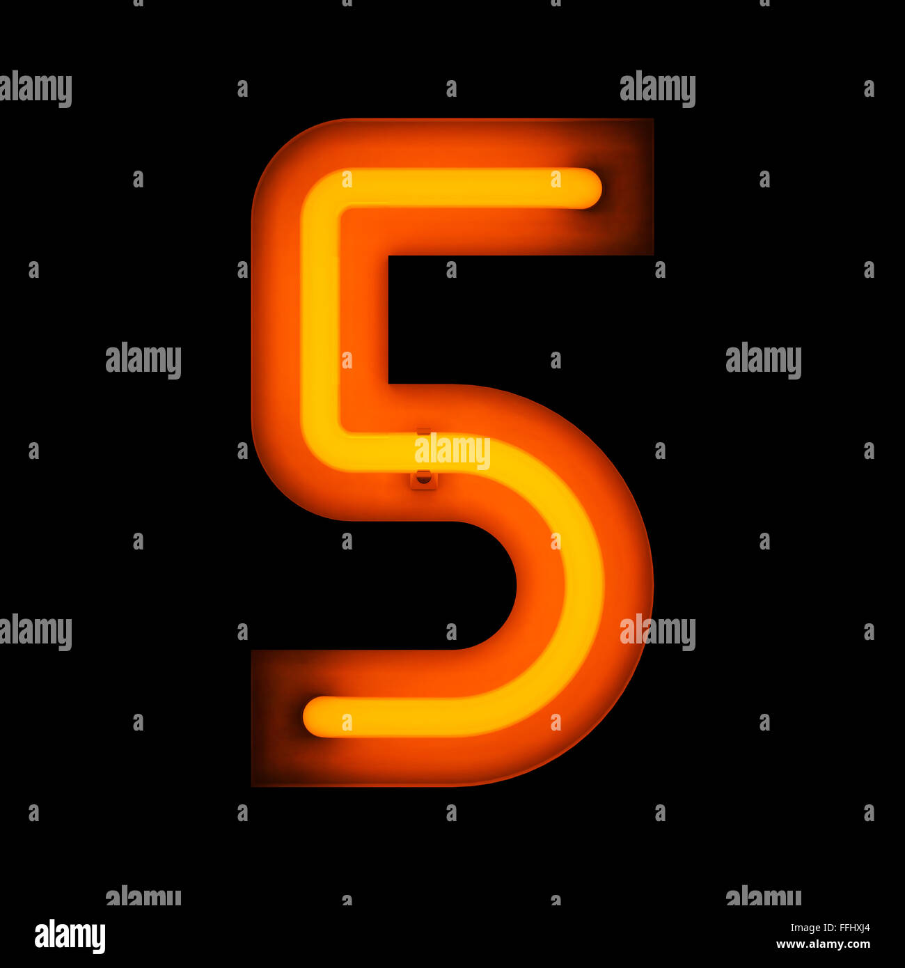 Neon digit five from neon alphabet collection isolated on black Stock ...
