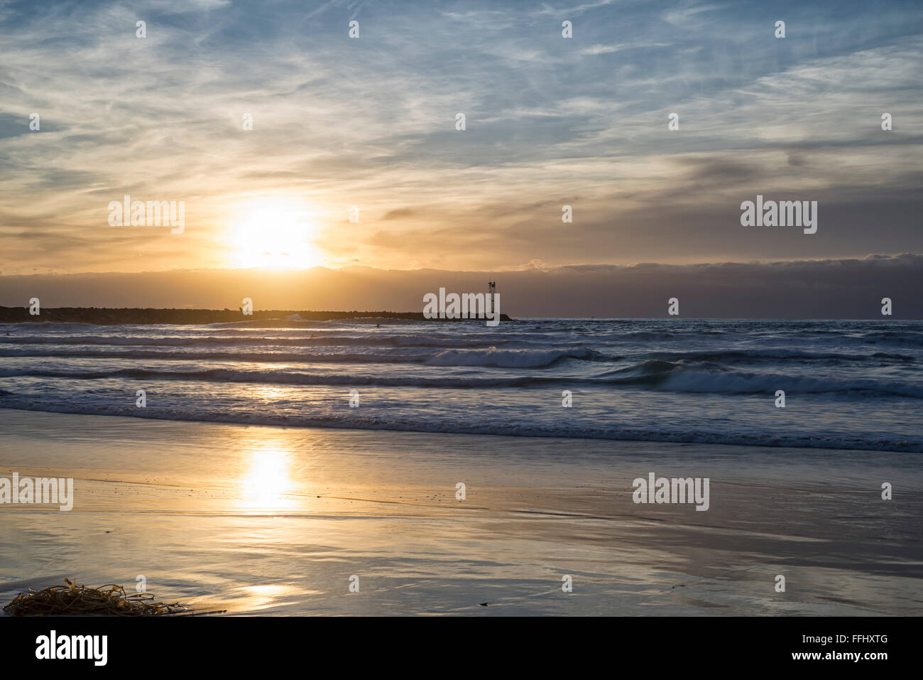seascape, ocean, jetty, sunset. Mission Beach, San Diego, California ...