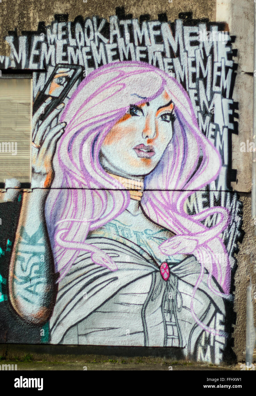Look At Me Selfie Graffiti Street Art, In St Phillips, Bristol Stock ...