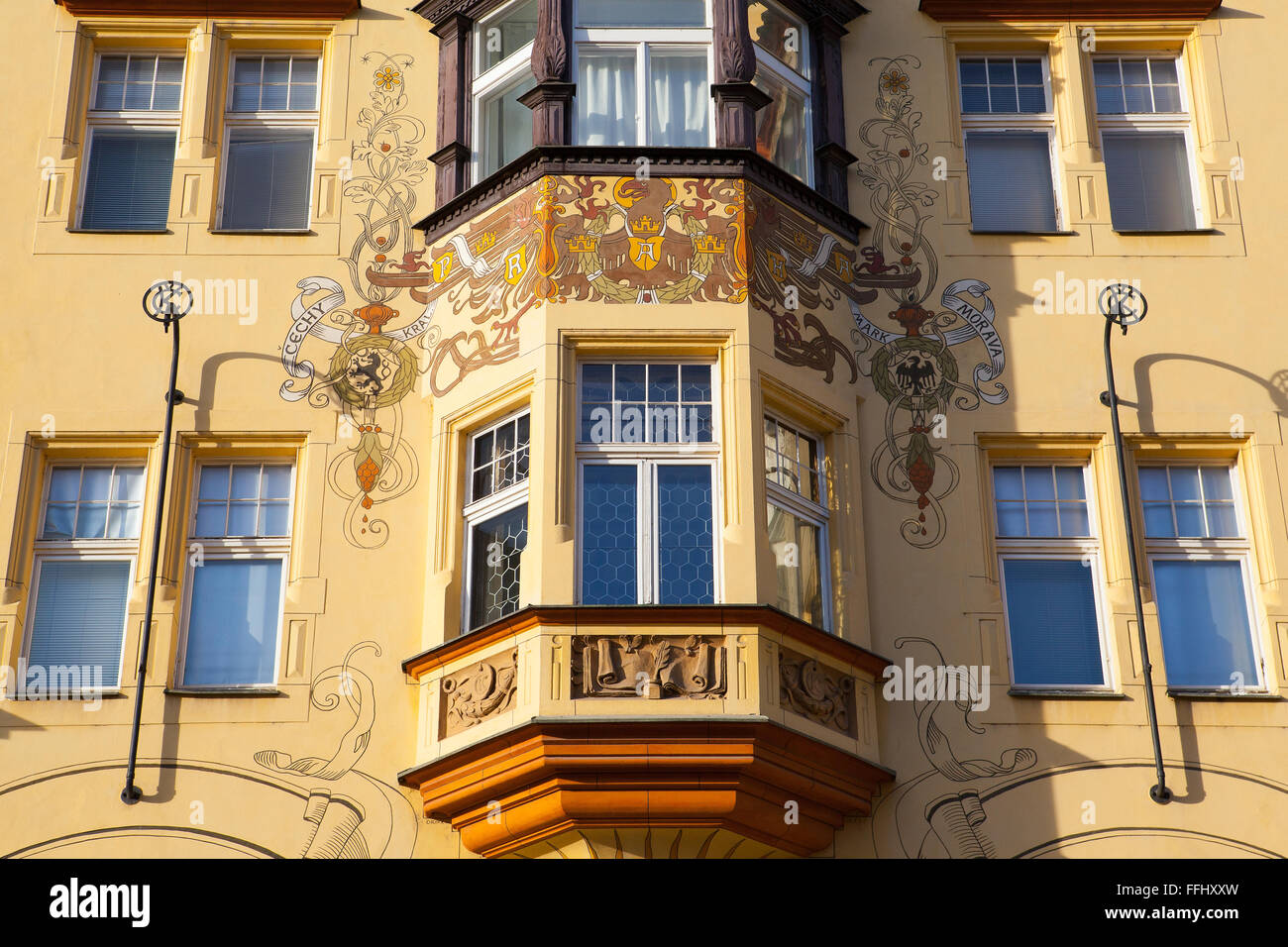 Detail of amazing facade of traditional building in Prague, Czech ...